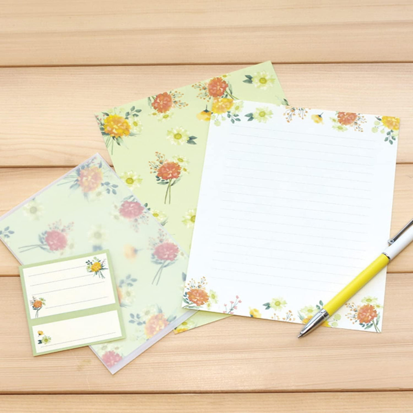 Bon Cadeau Yellow & Orange Marigold Letter Writing Set