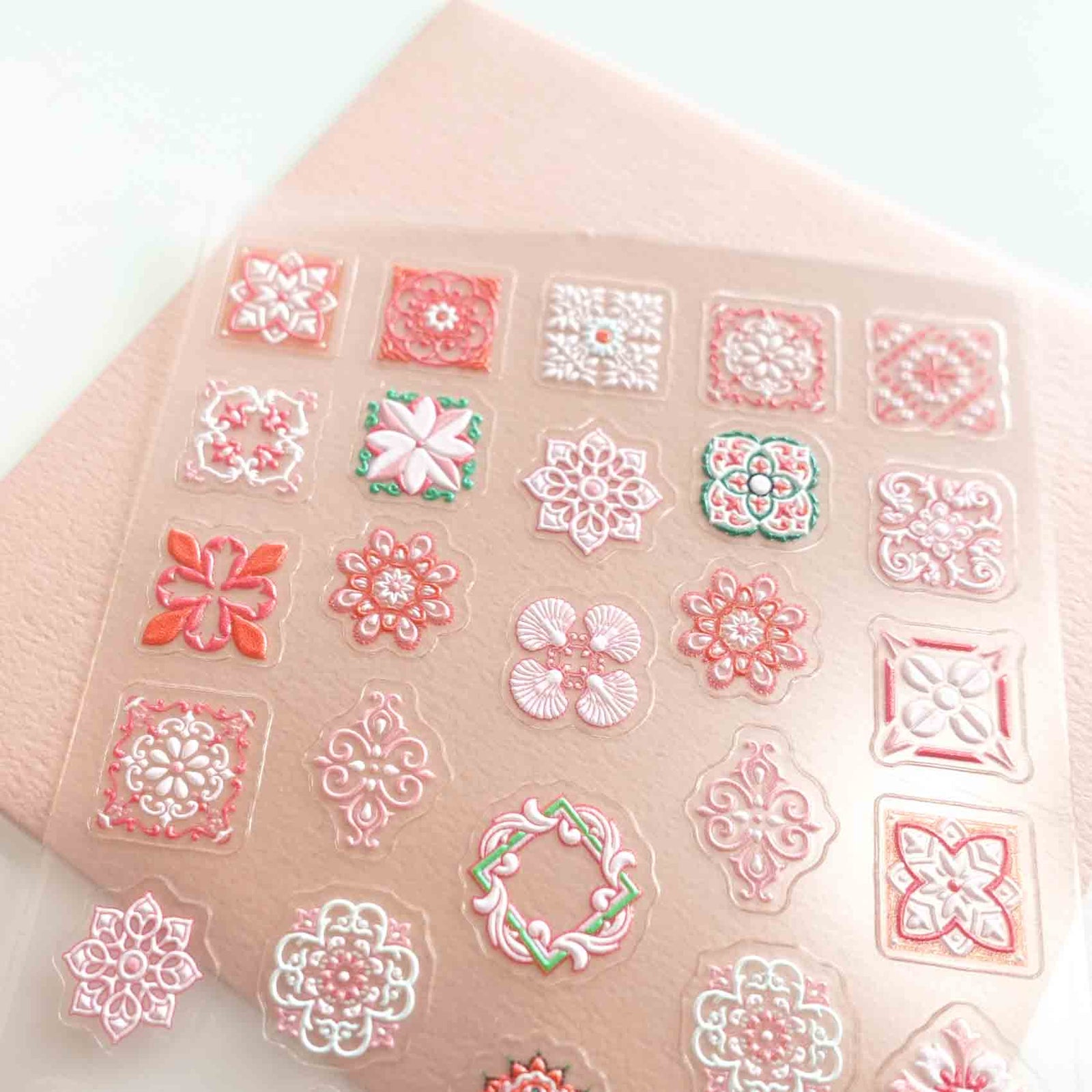 Pink Tiles 3D Clear-Backed Decorative Stickers Sheet
